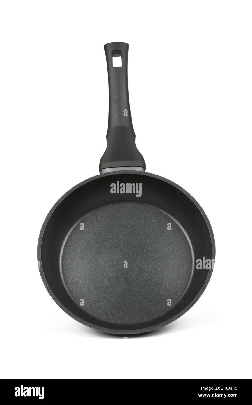 Black frying pan on white background. High resolution photo. Full depth ...