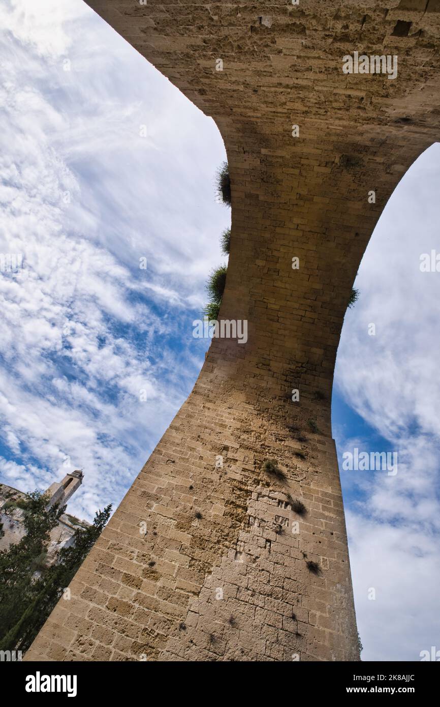 Bottom view of the arcade of the monumental aqueduct bridge in Gravina ...