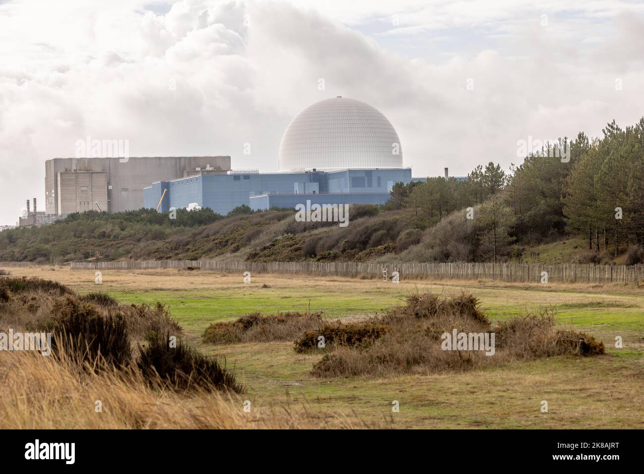 Sizewell Nuclear Power Station with the white dome of Sizewell B ...