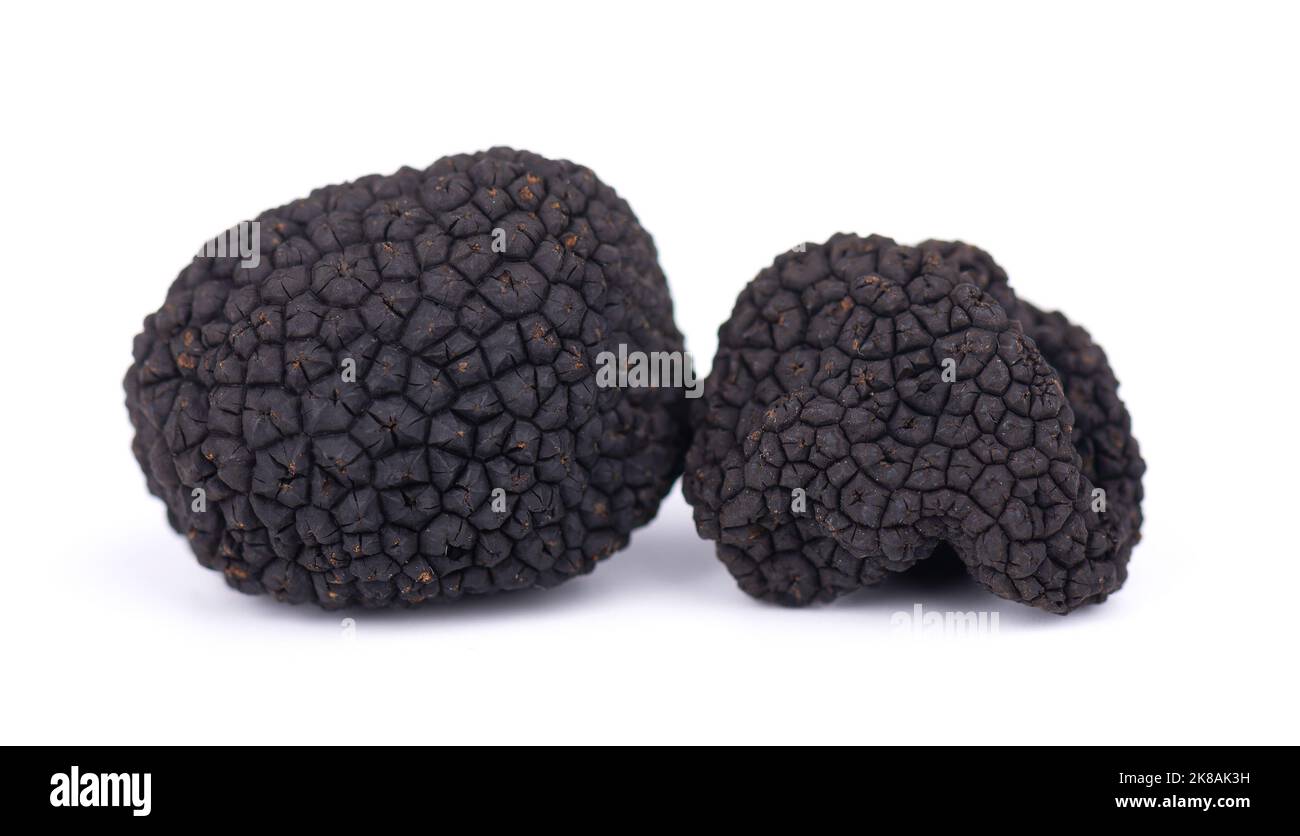 Black truffles isolated on a white background. Fresh sliced truffle ...