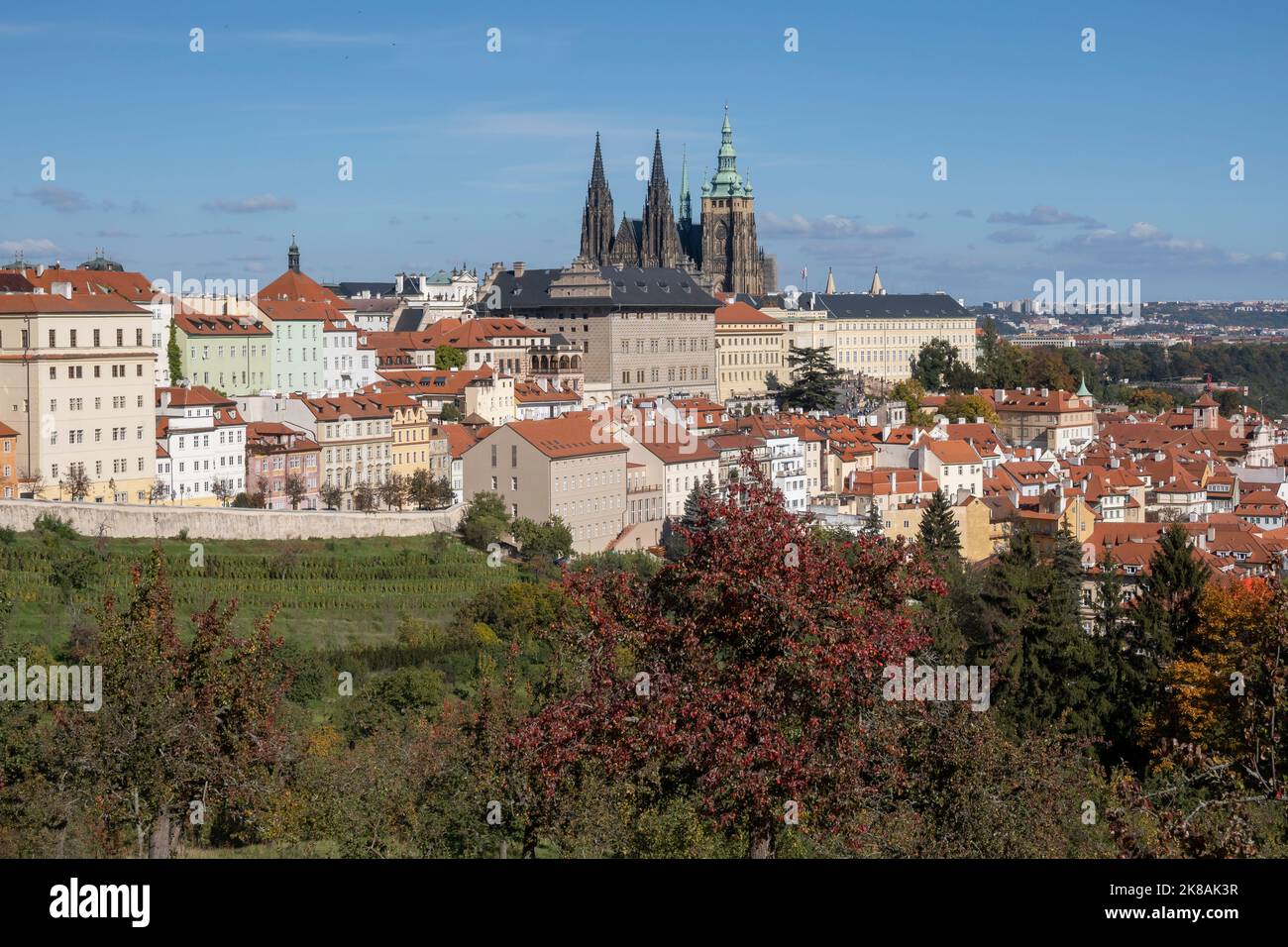 View of Prague Castle and St.Vitus Cathedral from Strahov Garden. Photo ...