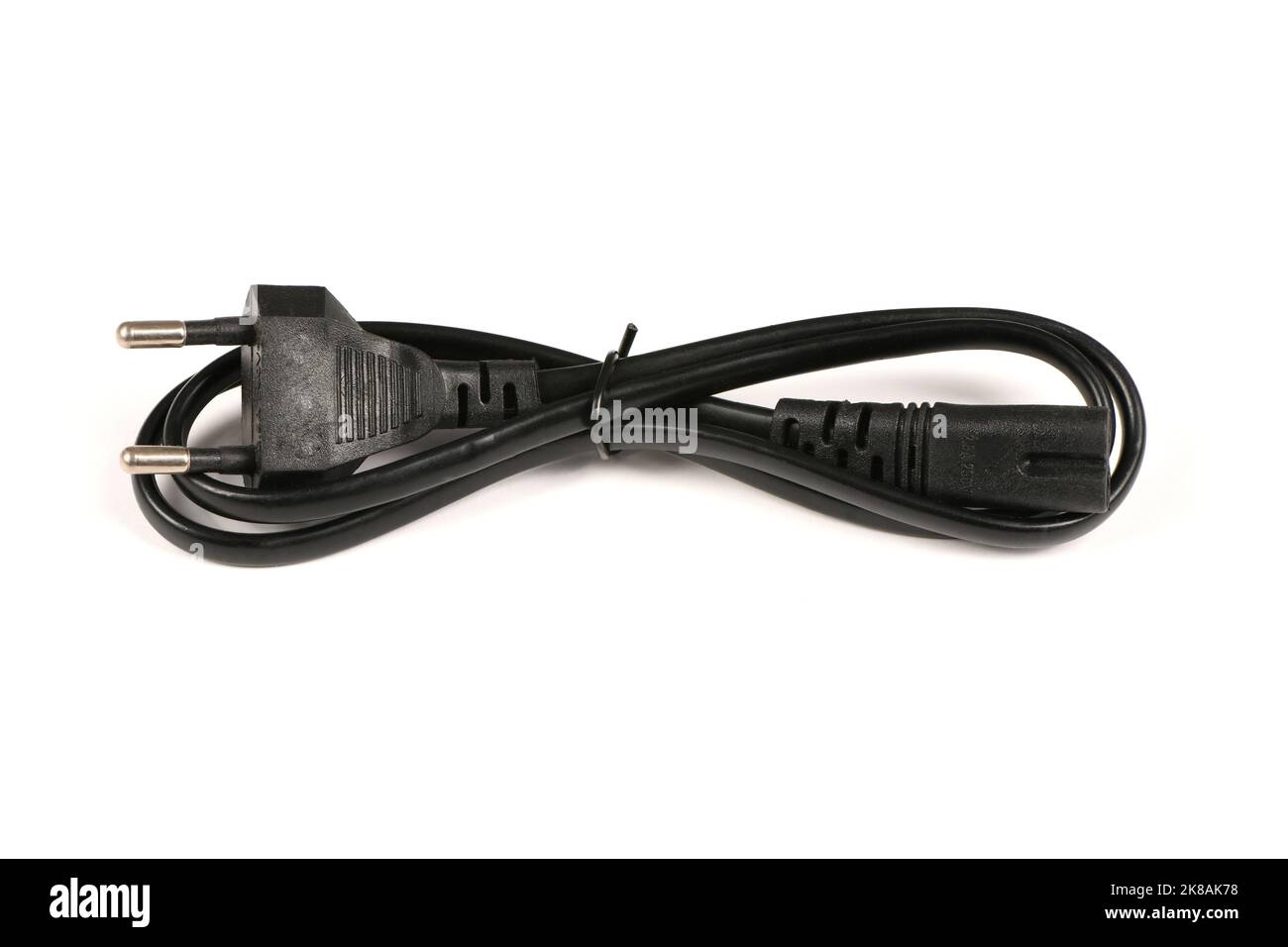 Black power wire isolated on white background. Side view. High ...