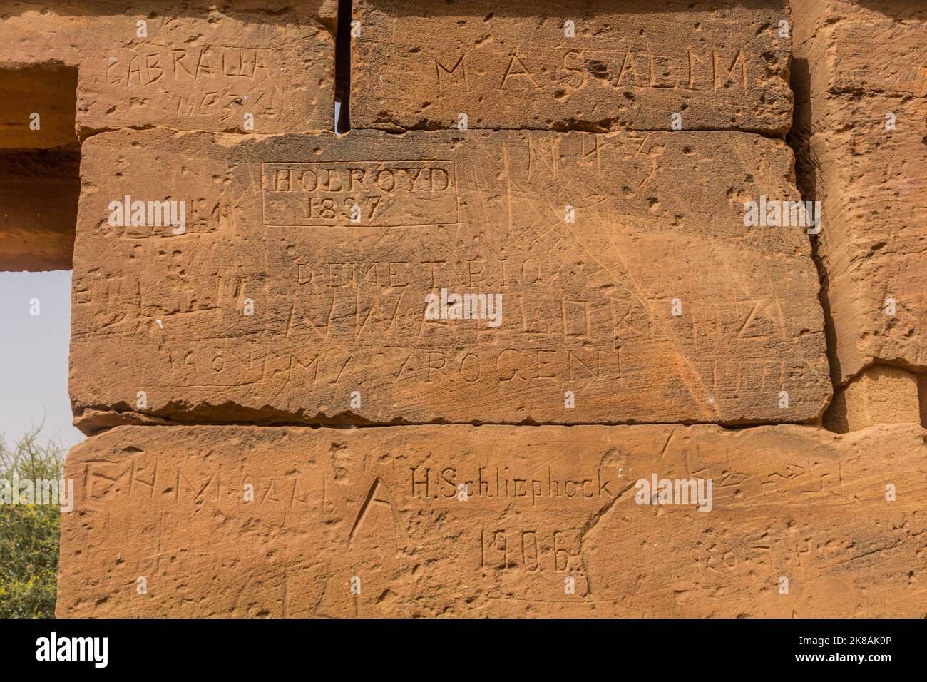 Inscriptions at the Roman kiosk temple ruins in Naqa, Sudan Stock Photo ...