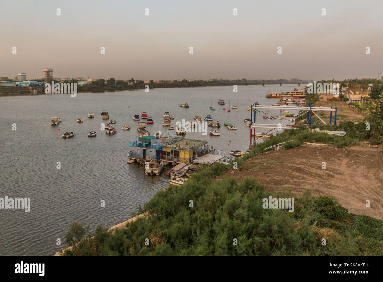 Boats on the Blue Nile river in Khartoum, capital of Sudan Stock Photo ...