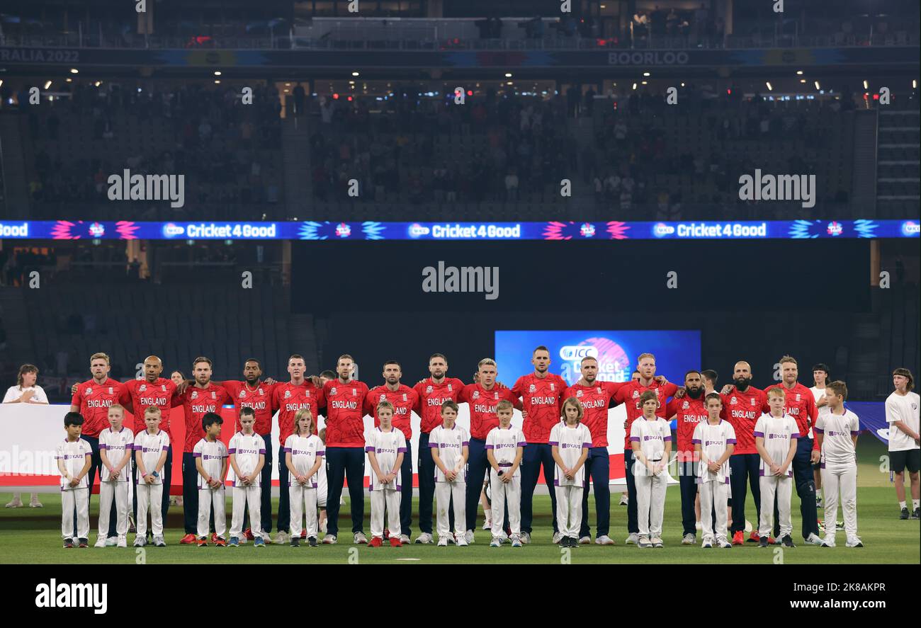 The England team stand during the national anthem before the ICC Men's ...
