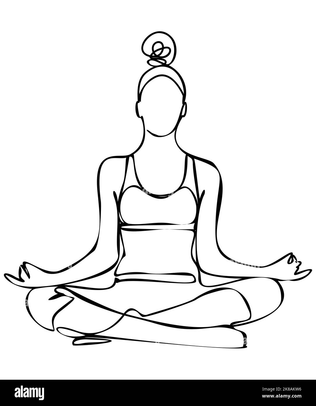 Continuous line drawing. Woman doing exercise in yoga pose. lotus position. Vector isolated ...