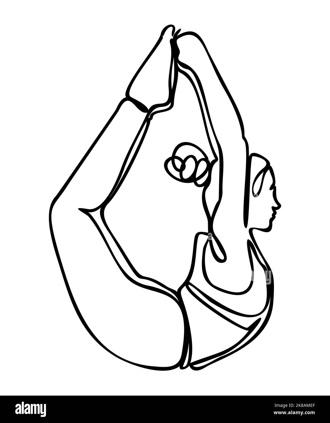 Continuous Line Drawing Woman Doing Exercise In Yoga Pose Vector