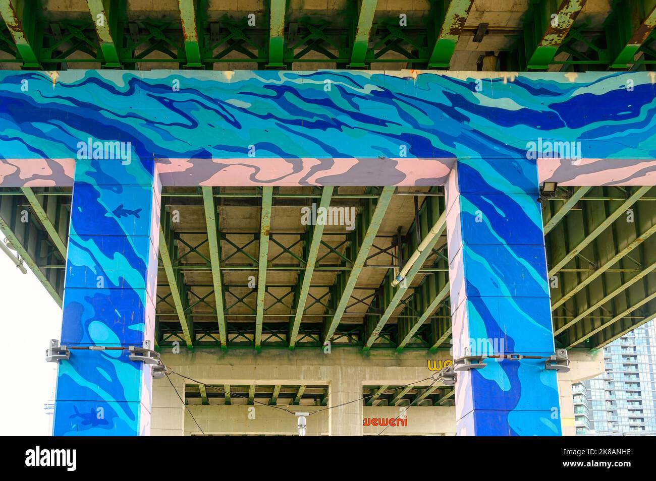 Painting art in the pillars holding the Gardiner Expressway ...