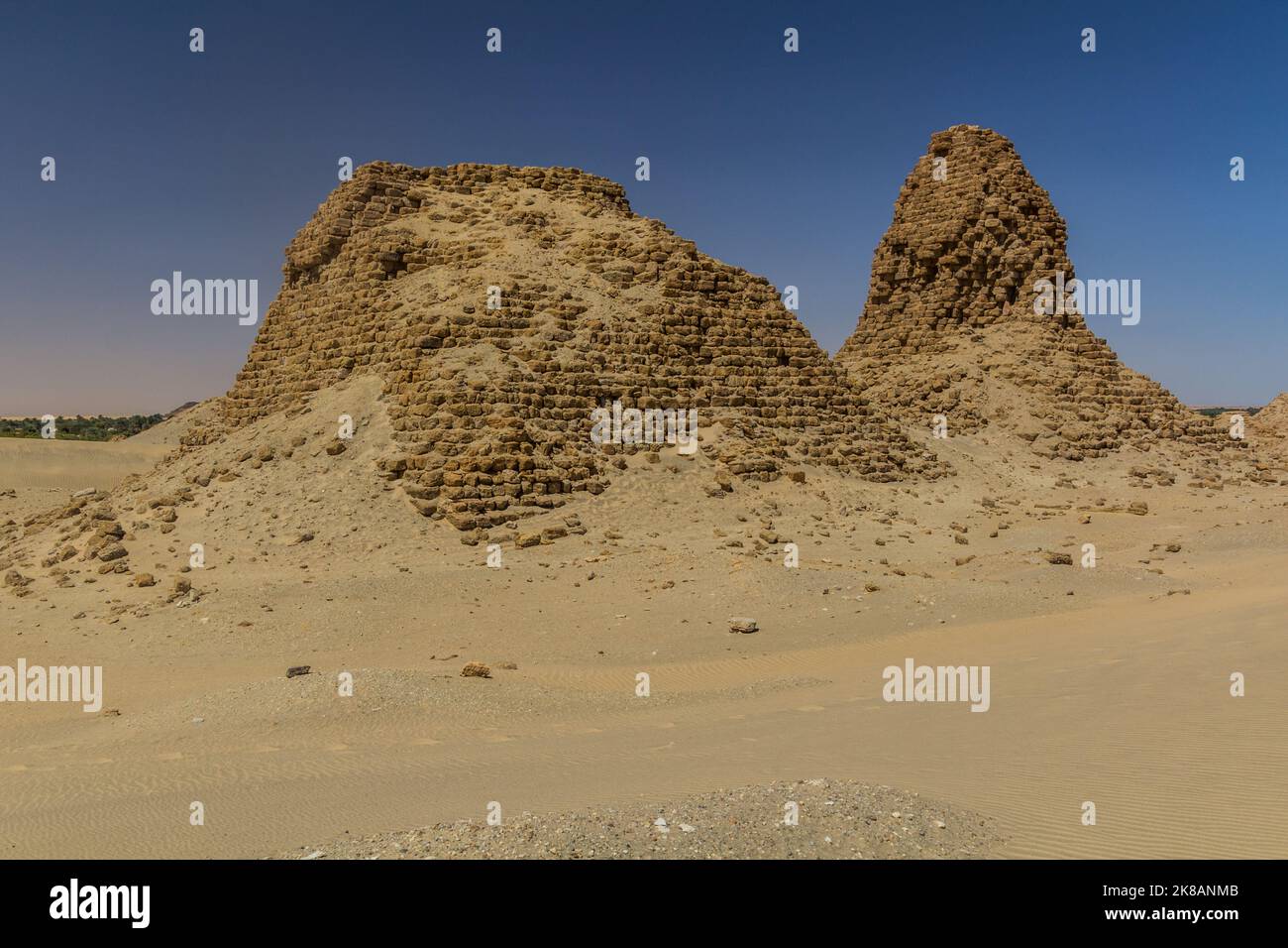 View of Nuri pyramids in the desert near Karima town, Sudan Stock Photo ...