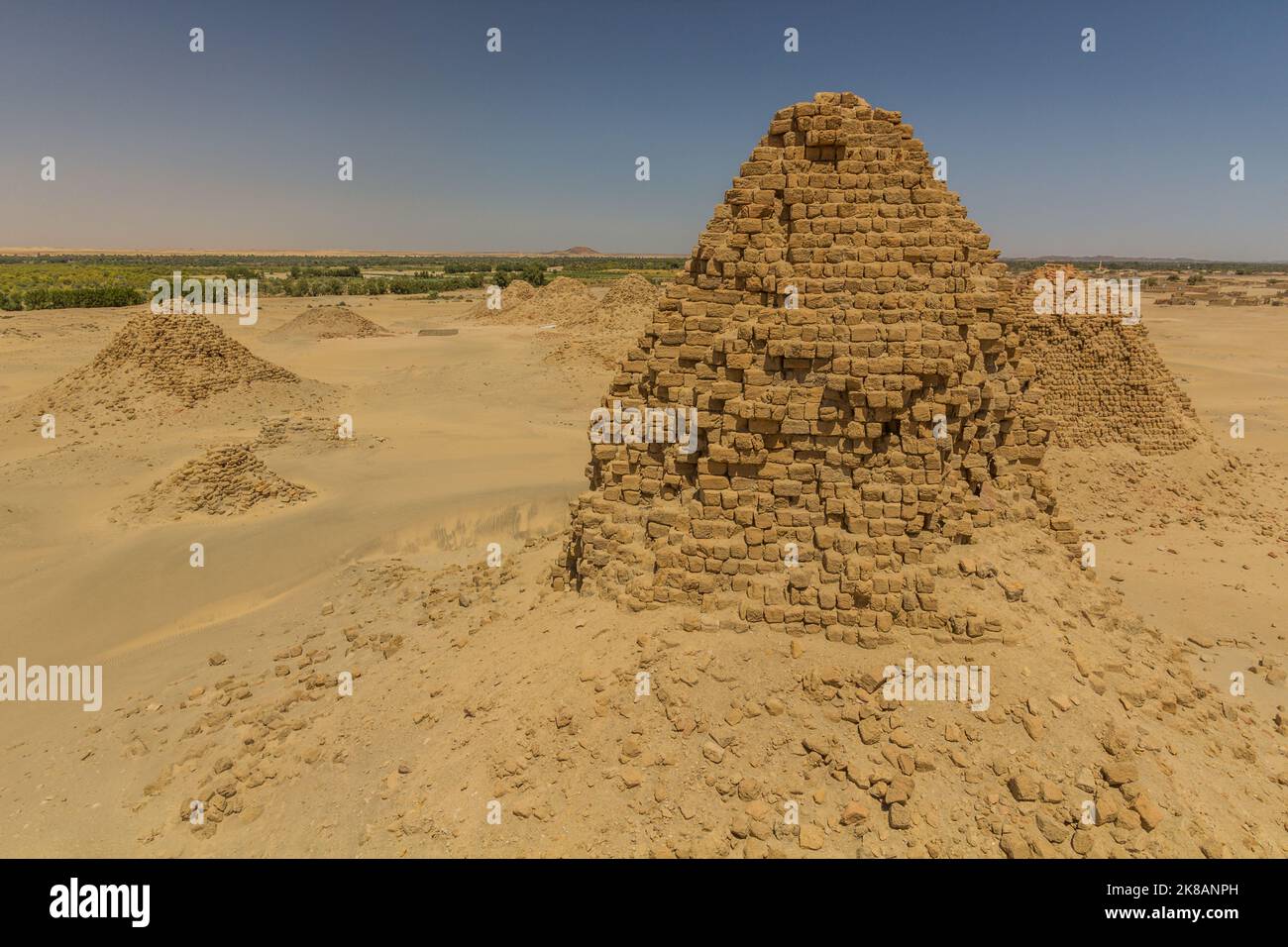 View of Nuri pyramids in the desert near Karima town, Sudan Stock Photo ...