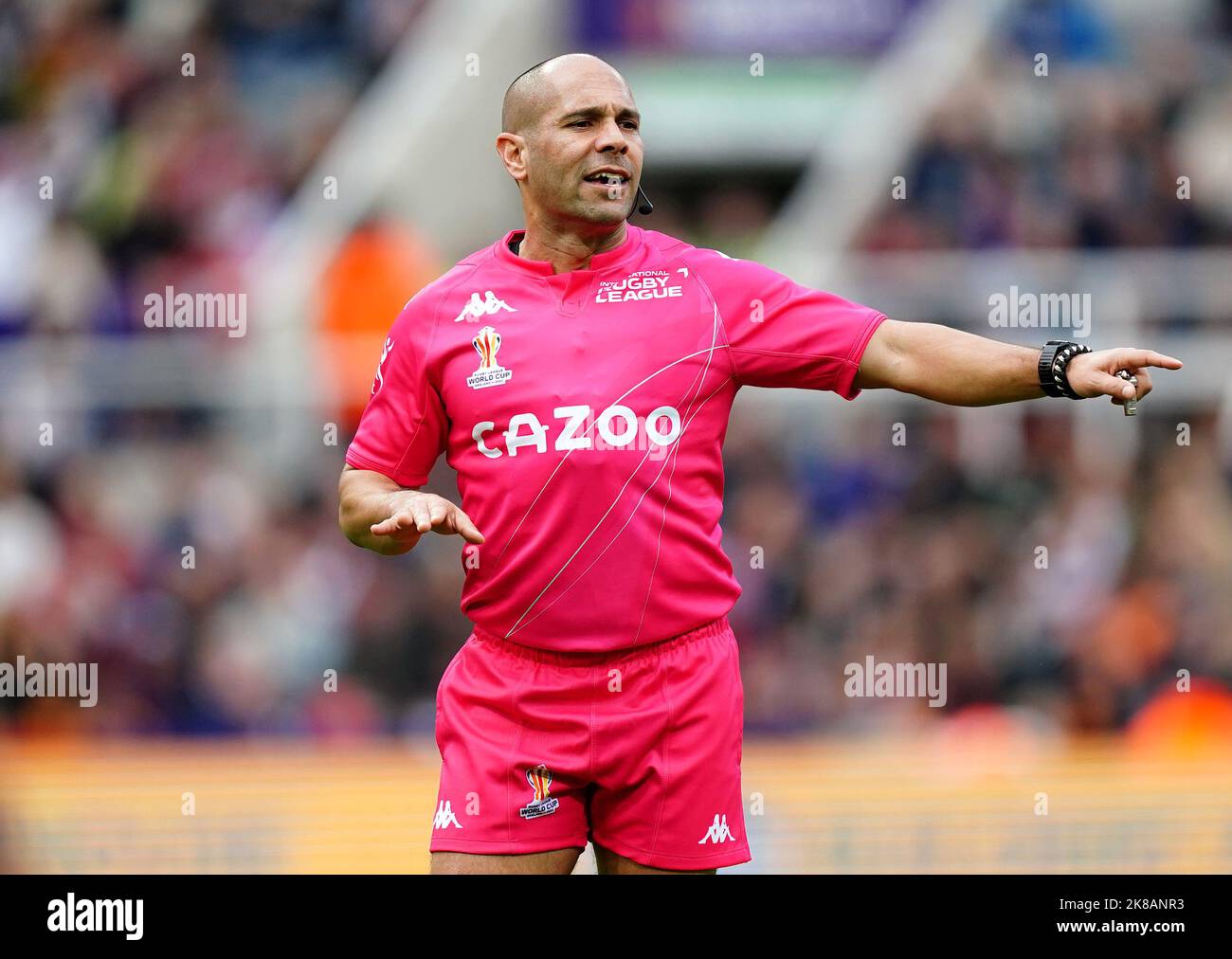Referee Ashley Klein during the Rugby League World Cup group A match at ...