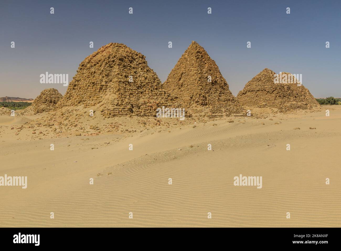 View of dilapidated pyramids of Nuri in the desert near Karima town ...