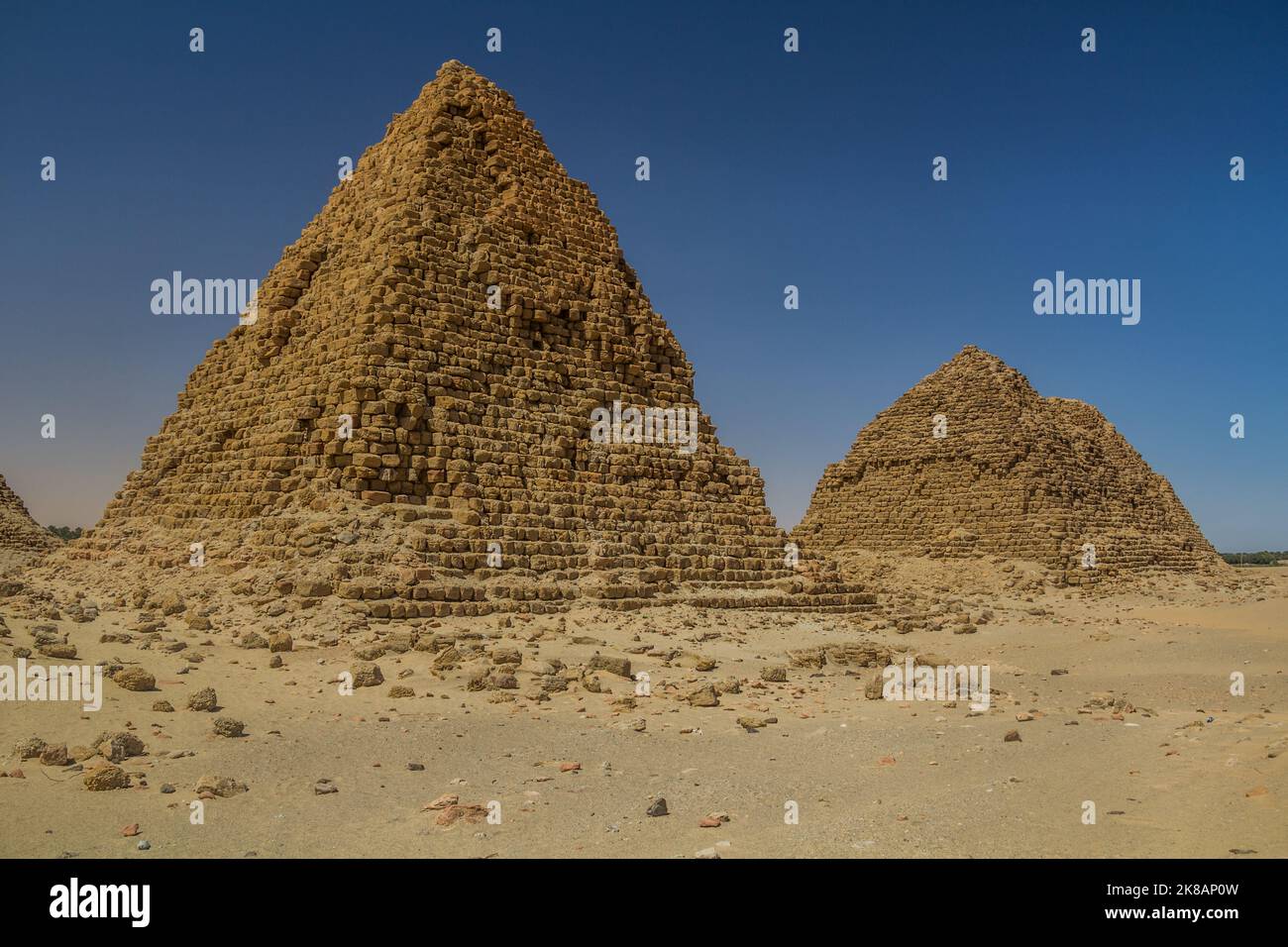 Dilapidated pyramids of Nuri in the desert near Karima town, Sudan ...