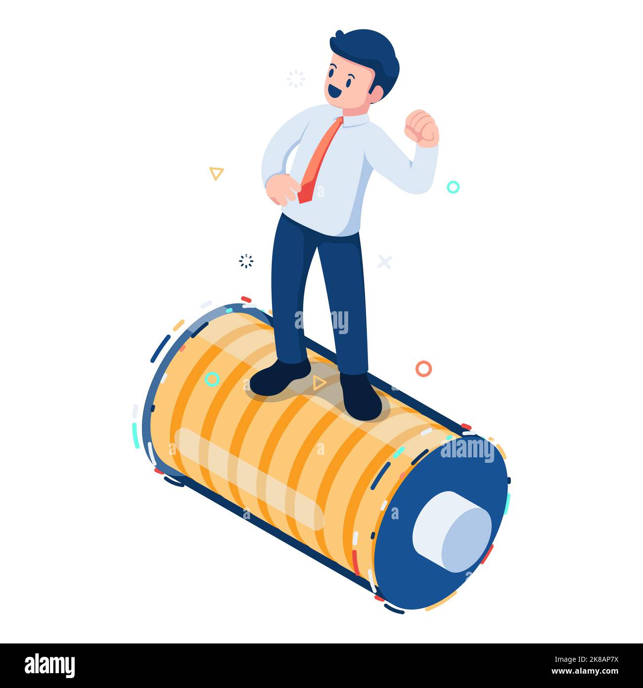 Flat 3d Isometric Energized Businessman Standing on Full Energy Battery ...