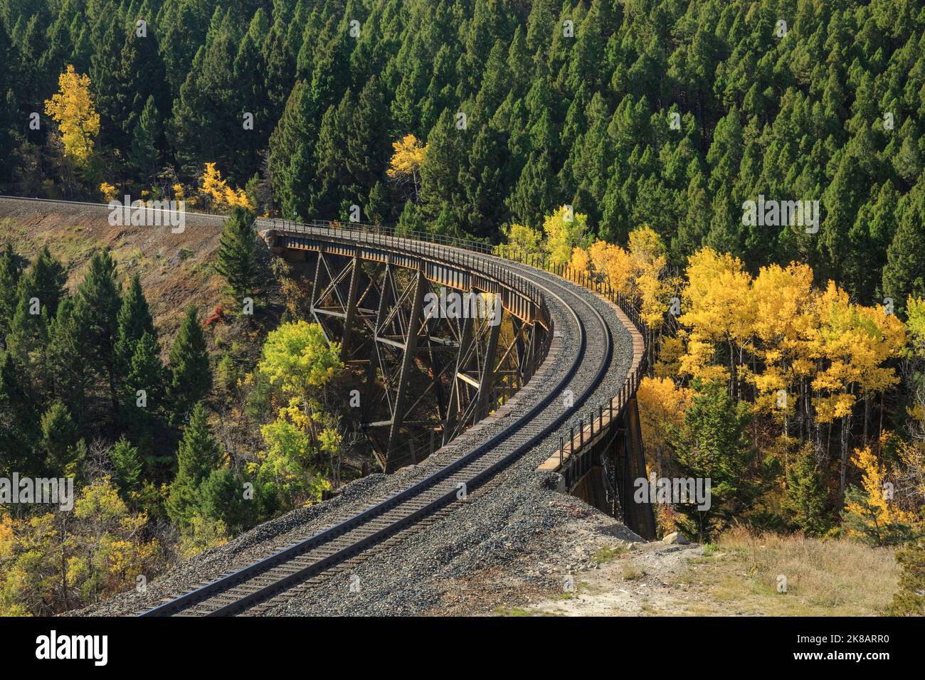 train trestle in autumn below mullan pass on the continental divide ...