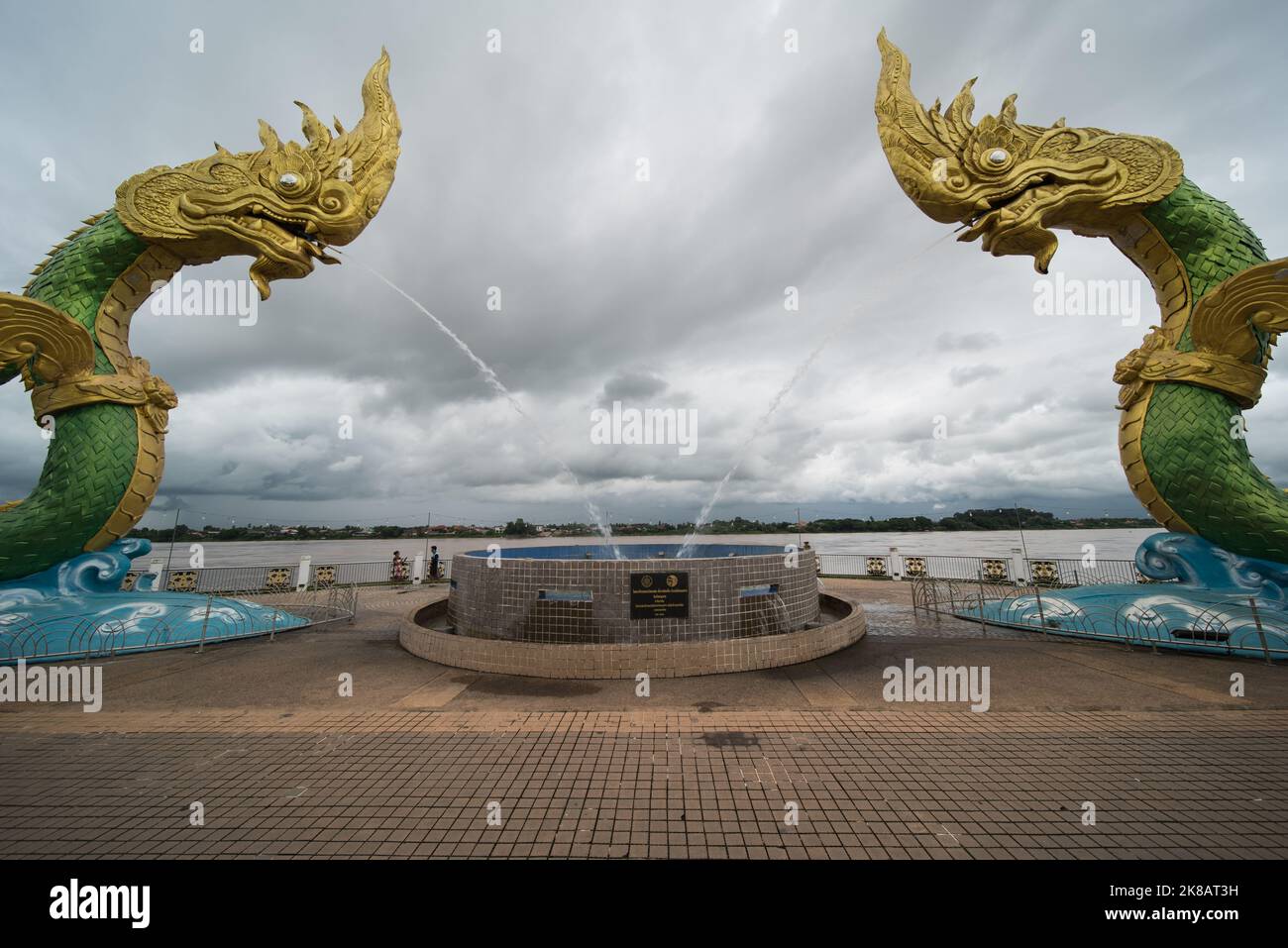 The Naga Statue in Nong Khai, Thailand. the landmark of the town at the ...