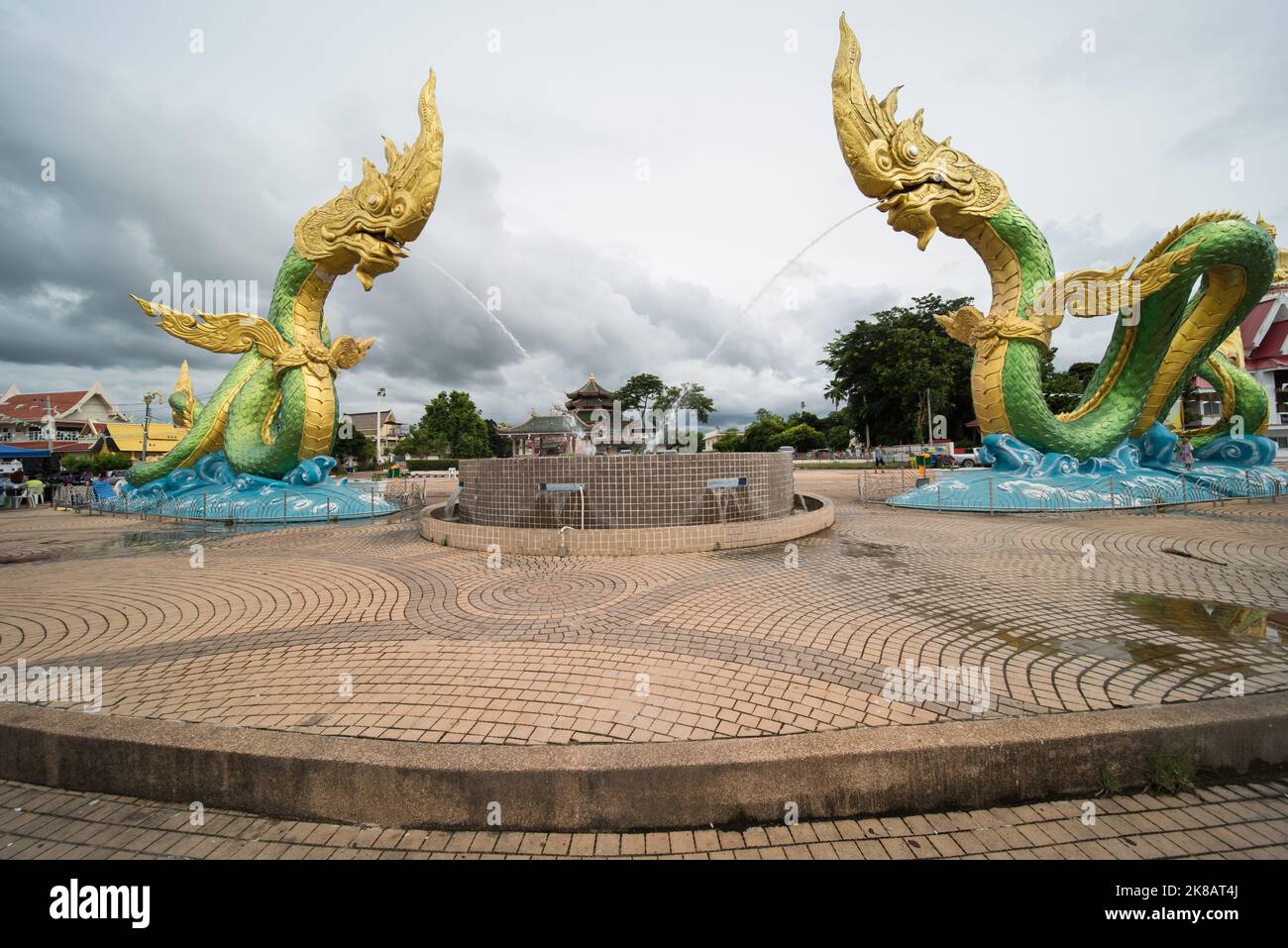 The Naga Statue in Nong Khai, Thailand. the landmark of the town at the ...