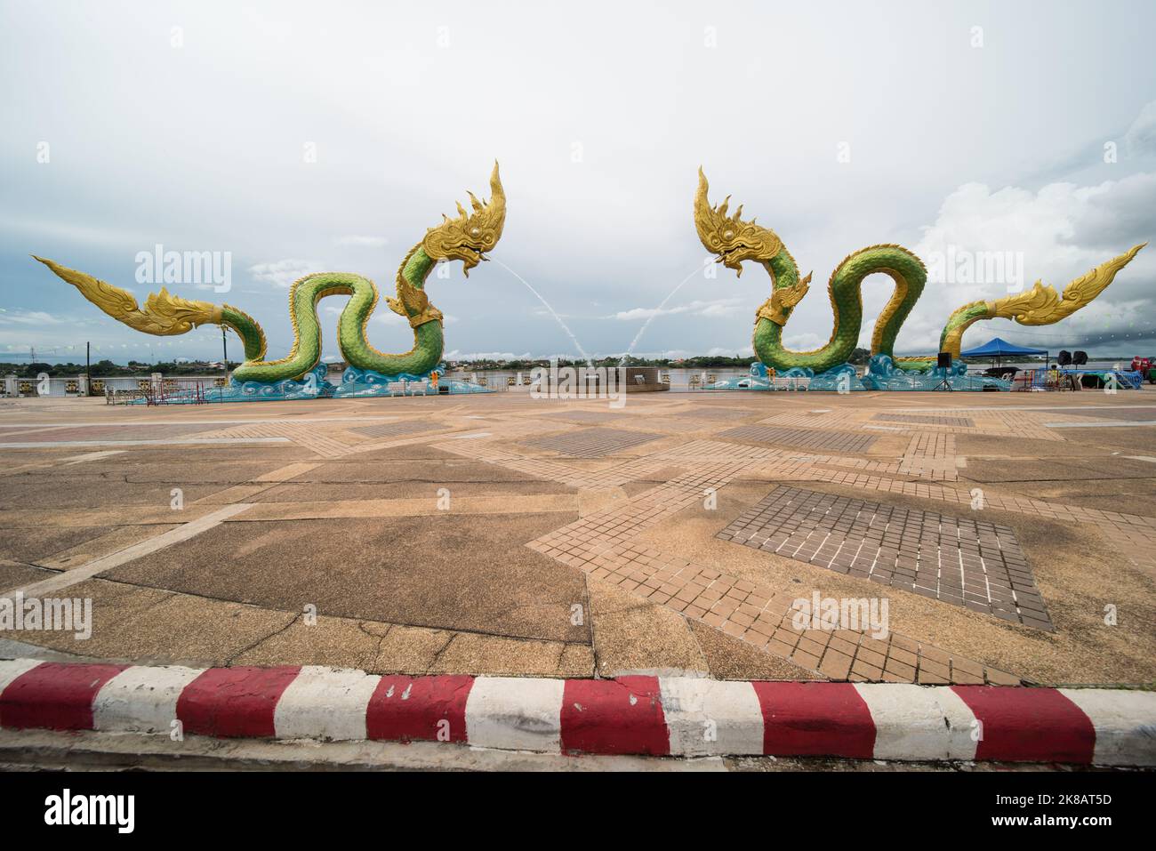 The Naga Statue in Nong Khai, Thailand. the landmark of the town at the ...