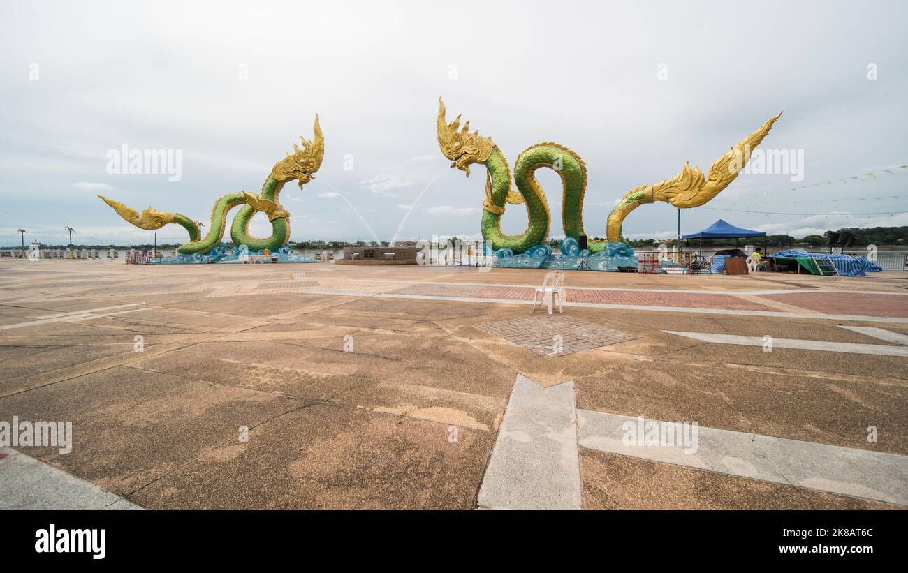 The Naga Statue in Nong Khai, Thailand. the landmark of the town at the ...