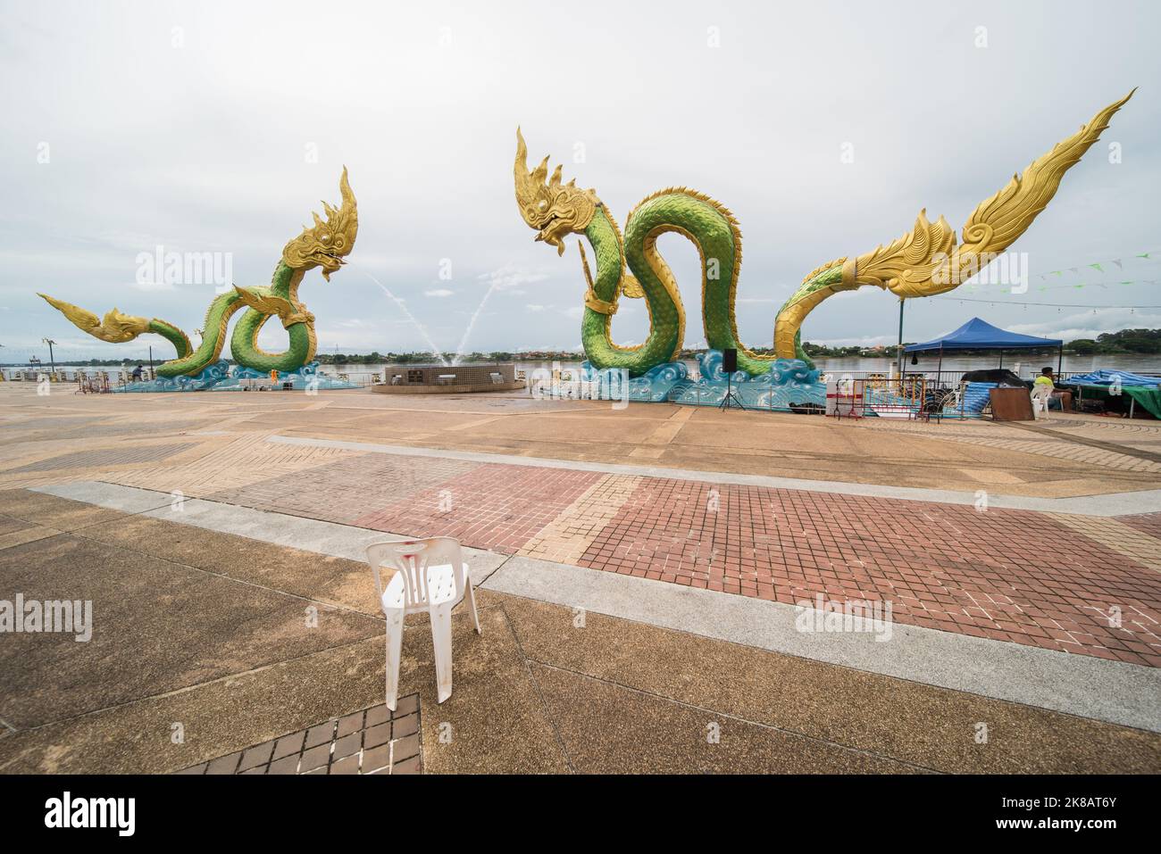The Naga Statue in Nong Khai, Thailand. the landmark of the town at the ...