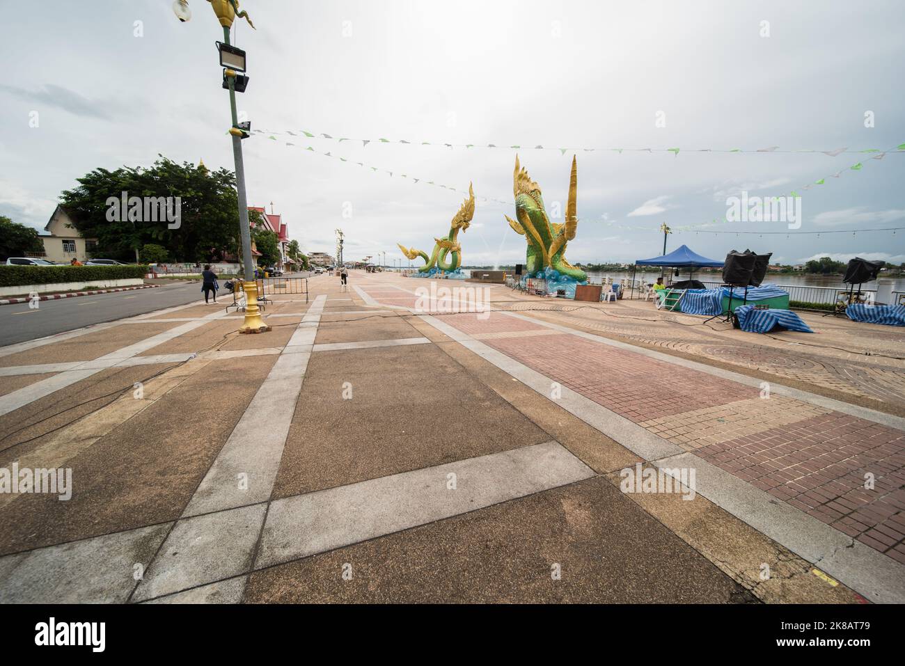 The Naga Statue in Nong Khai, Thailand. the landmark of the town at the ...