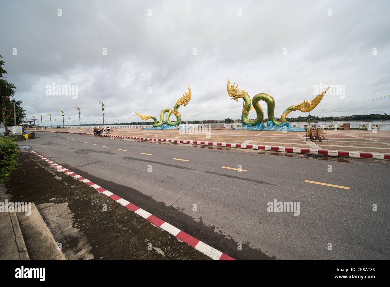 The Naga Statue in Nong Khai, Thailand. the landmark of the town at the ...