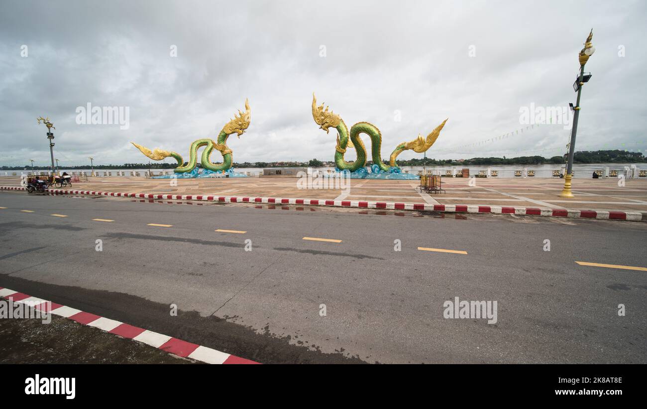 The Naga Statue in Nong Khai, Thailand. the landmark of the town at the ...