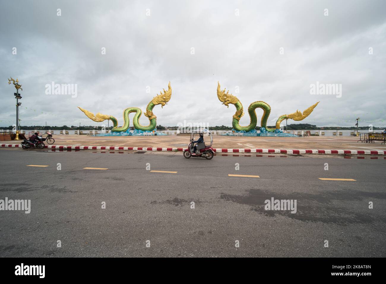 The Naga Statue in Nong Khai, Thailand. the landmark of the town at the ...