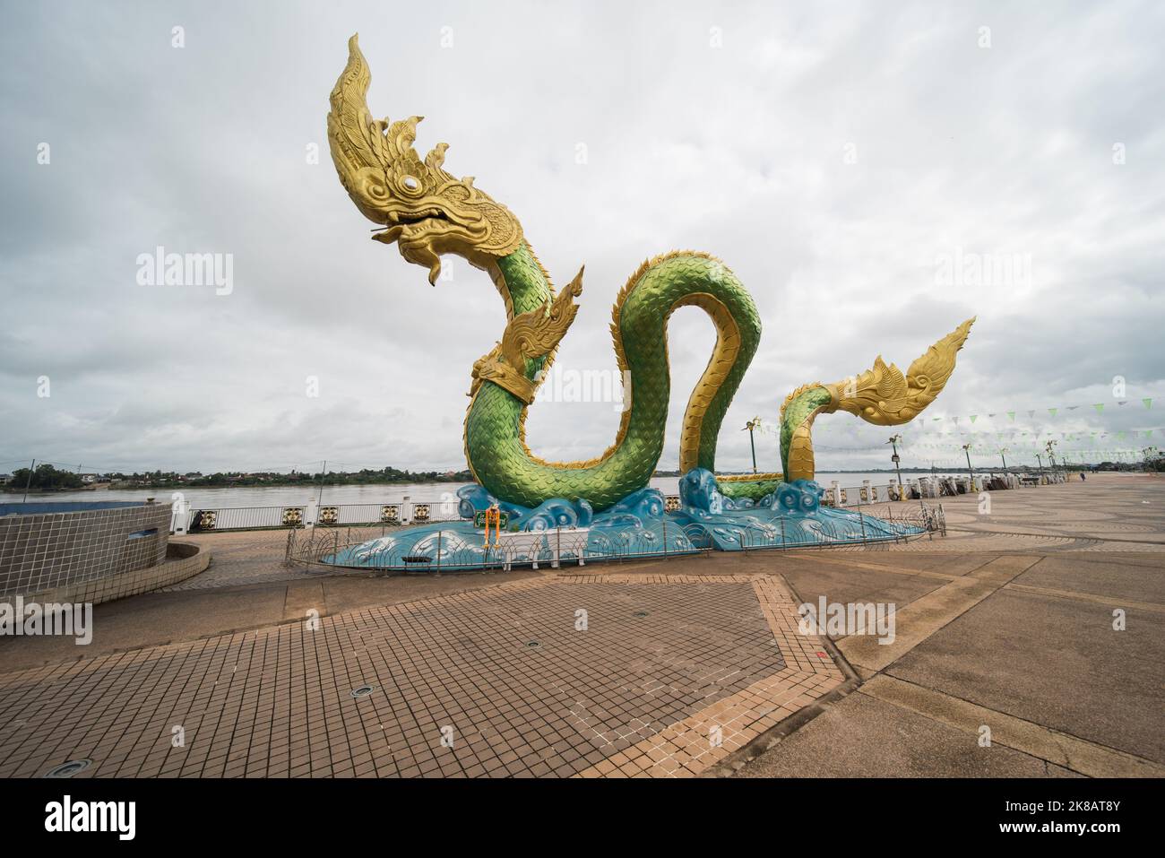 The Naga Statue in Nong Khai, Thailand. the landmark of the town at the ...