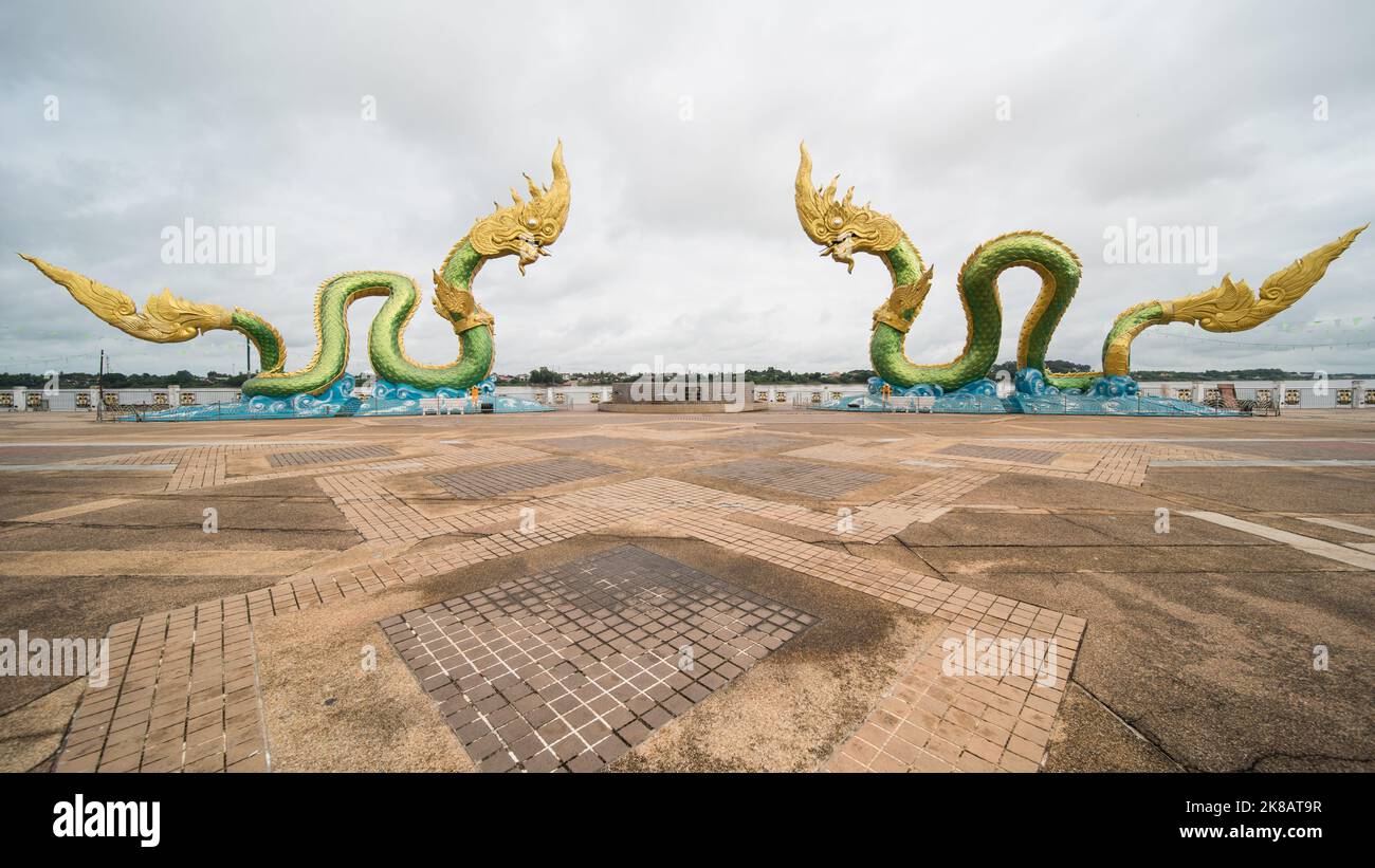 The Naga Statue in Nong Khai, Thailand. the landmark of the town at the ...