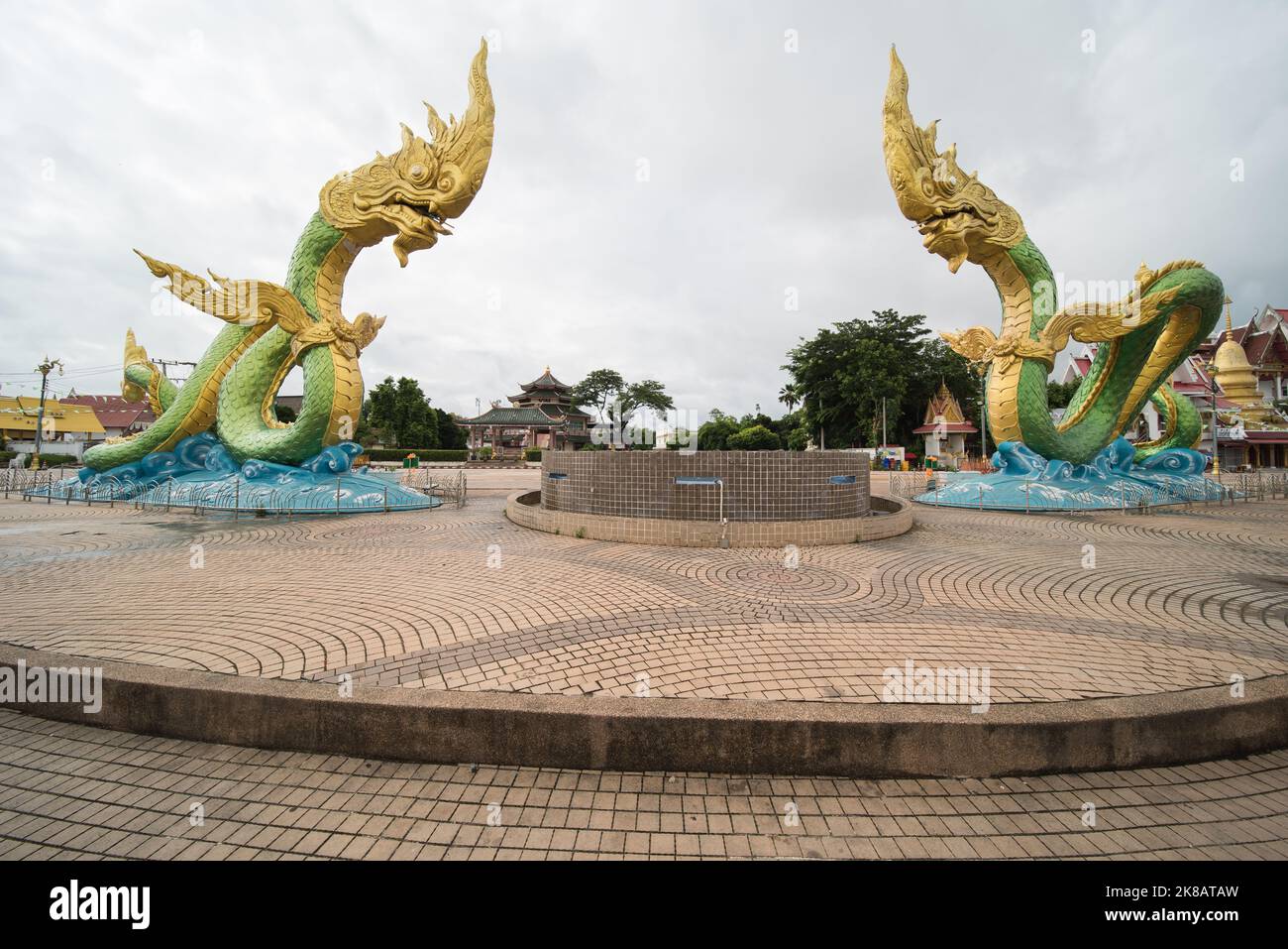 The Naga Statue in Nong Khai, Thailand. the landmark of the town at the ...