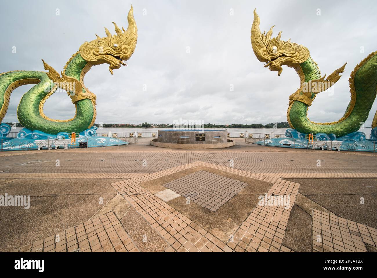 The Naga Statue in Nong Khai, Thailand. the landmark of the town at the ...