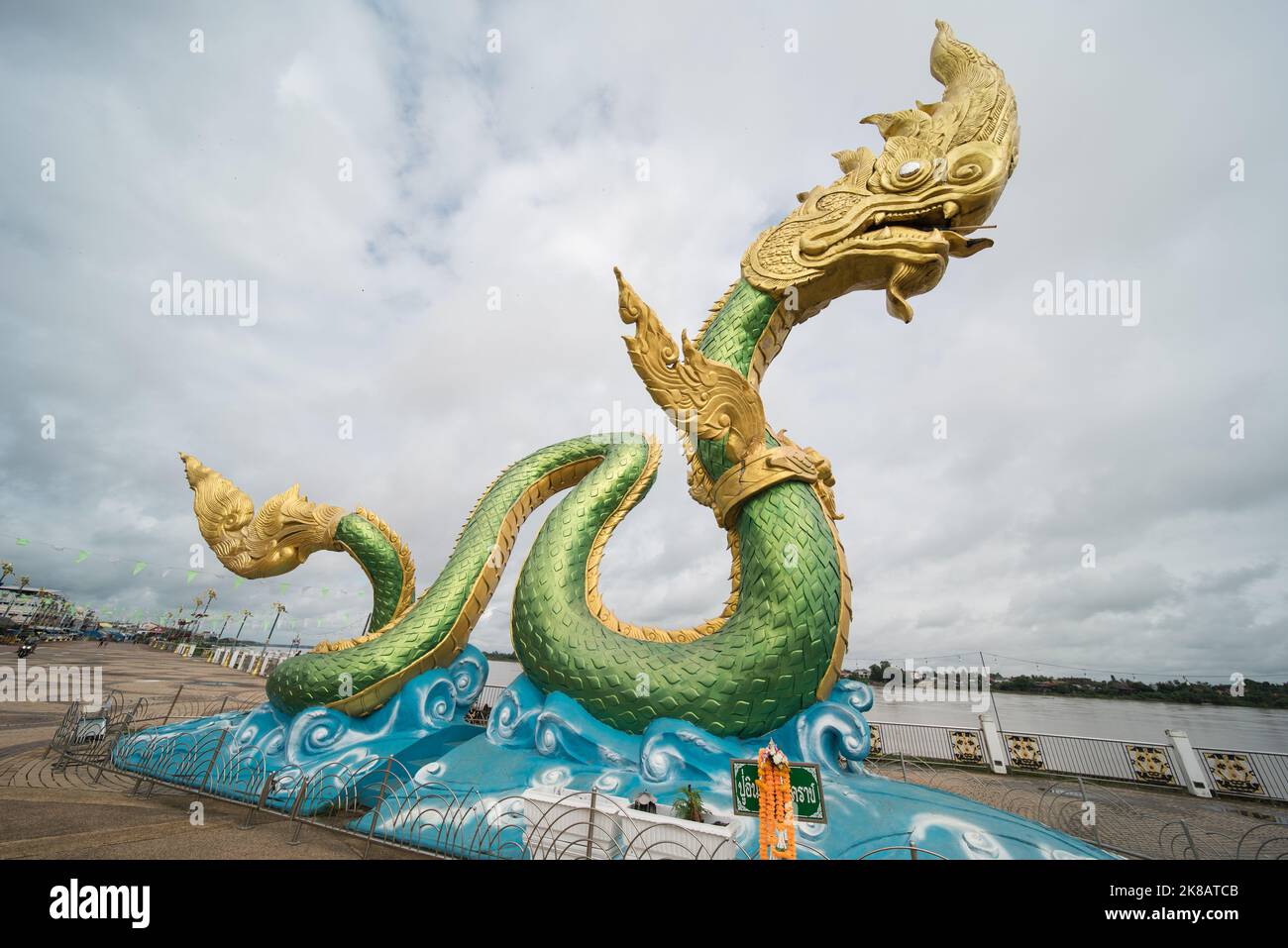 The Naga Statue in Nong Khai, Thailand. the landmark of the town at the ...