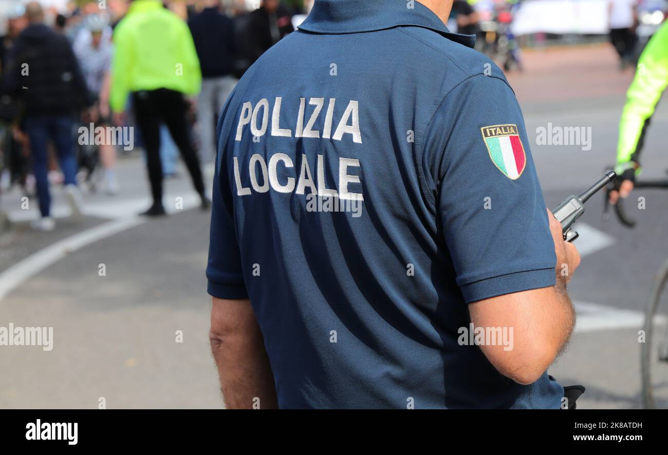 Vicenza, VI, Italy - October 9, 2022: policeman with uniform and TEXT ...