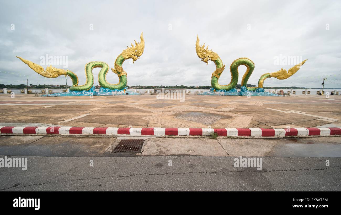 The Naga Statue in Nong Khai, Thailand. the landmark of the town at the ...