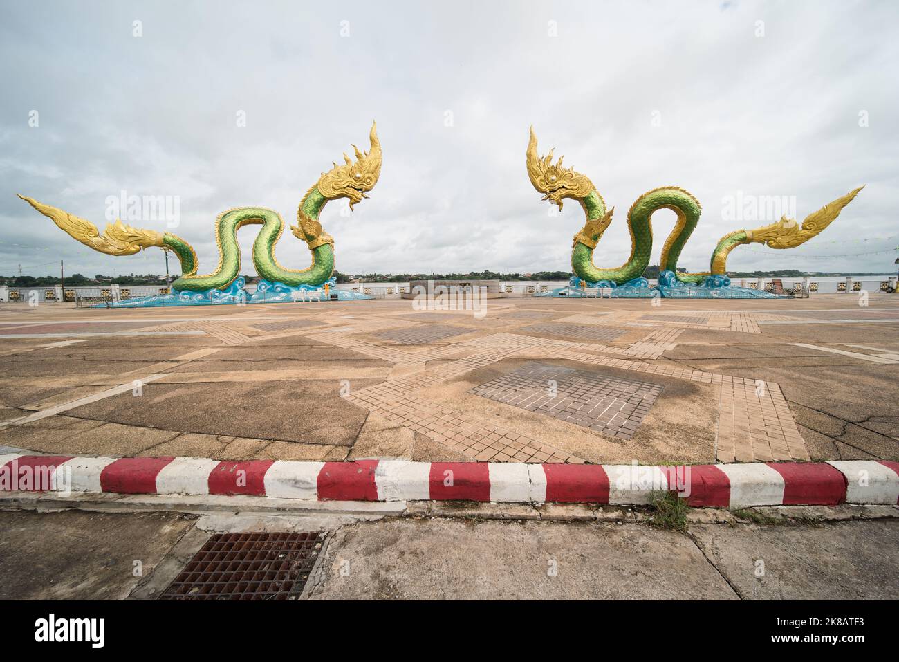 The Naga Statue in Nong Khai, Thailand. the landmark of the town at the ...