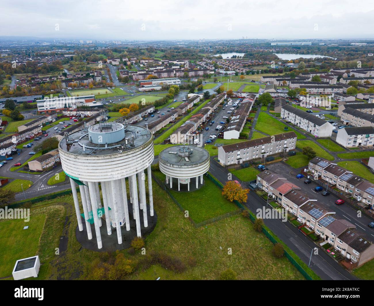 Aerial view of housing estate at Garthamlock in Glasgow, Scotland, UK ...