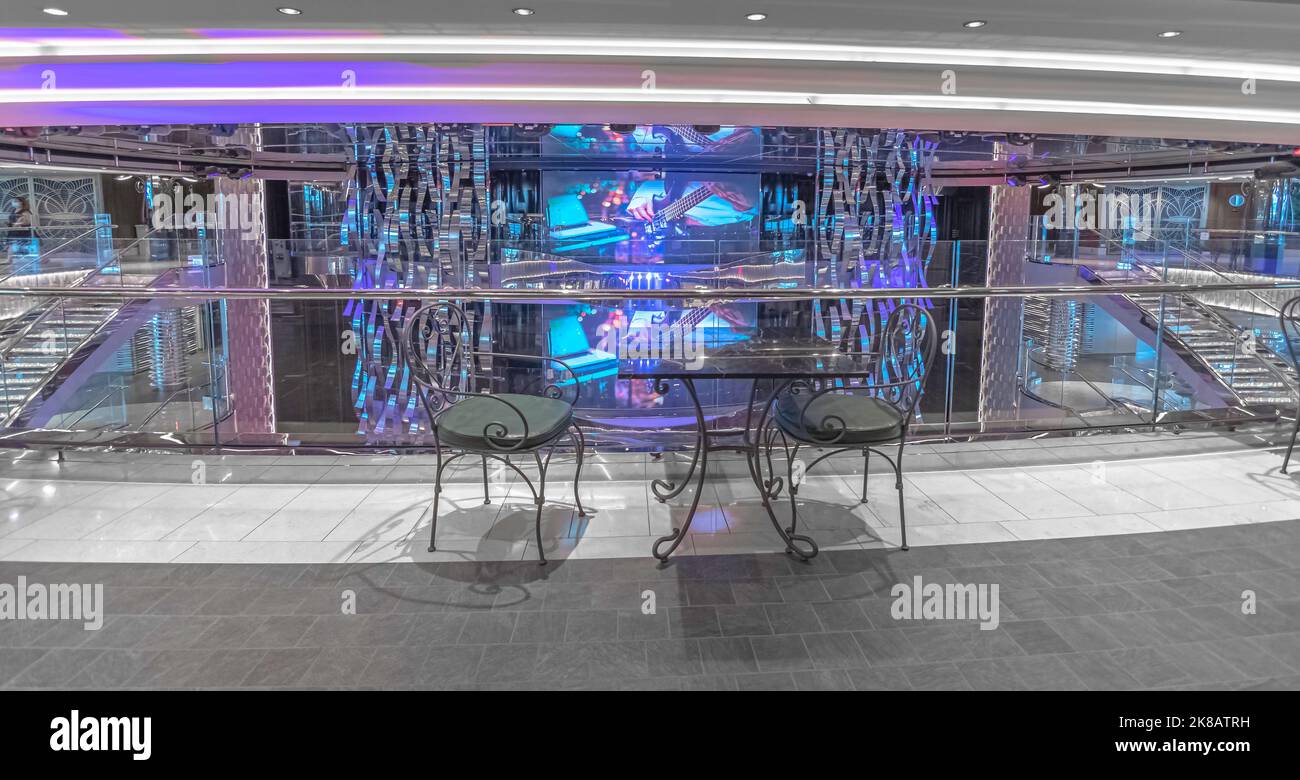 View of the atrium inside the MSC Seaside cruise ship, MSC Cruises ...