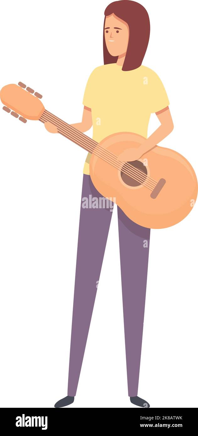 Girl guitar play icon cartoon vector. Singer kid. Musician song Stock ...