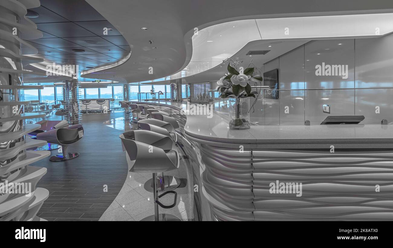 View of the atrium inside the MSC Seaside cruise ship, MSC Cruises ...