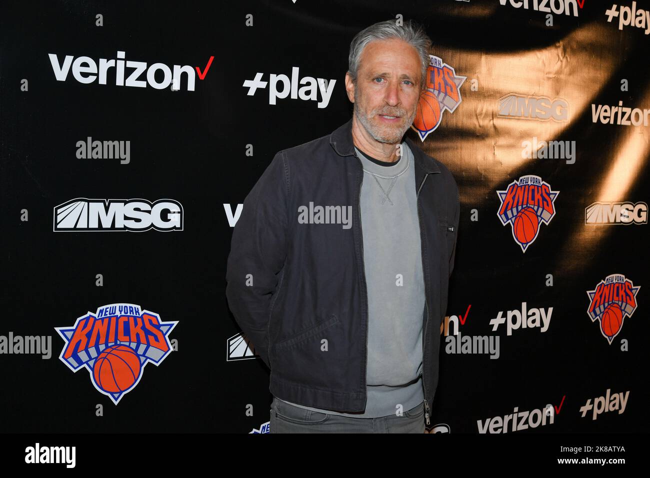 Jon Stewart attends the Verizon +play Red Carpet at Madison Square Garden for the New York ...
