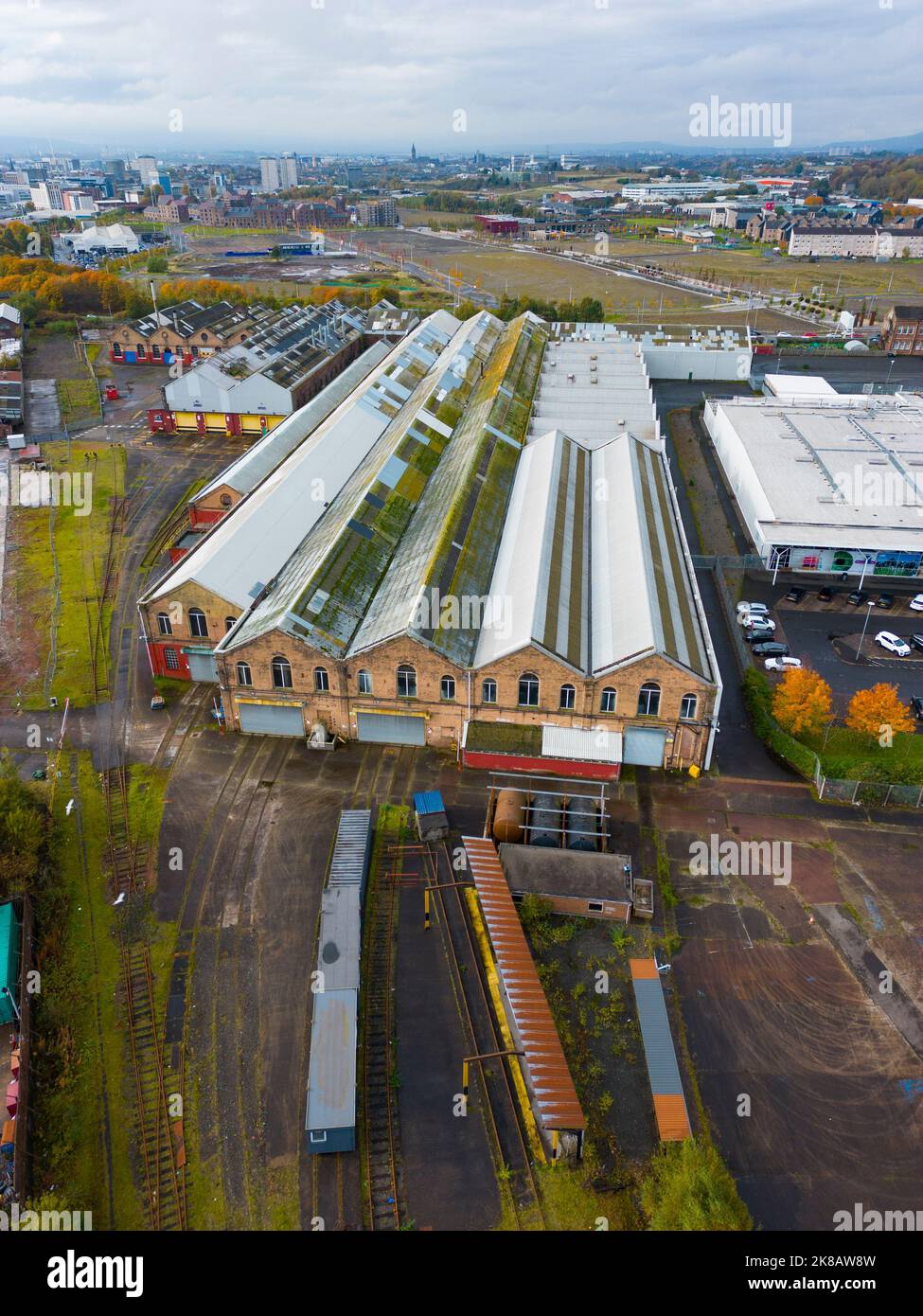 Aerial view of former St Rollox Locomotive Works in Springburn ...