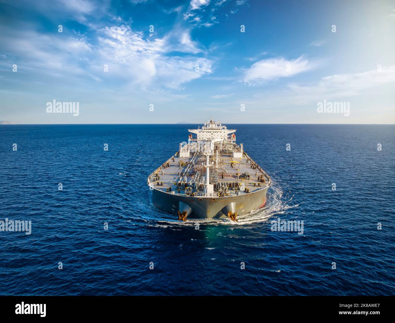 Aerial front view of a heavy loaded oil cargo tanker Stock Photo - Alamy