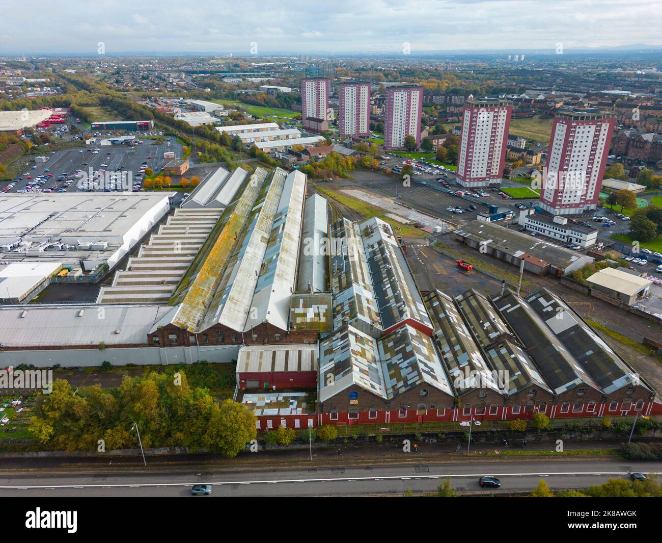 Aerial view of former St Rollox Locomotive Works in Springburn ...