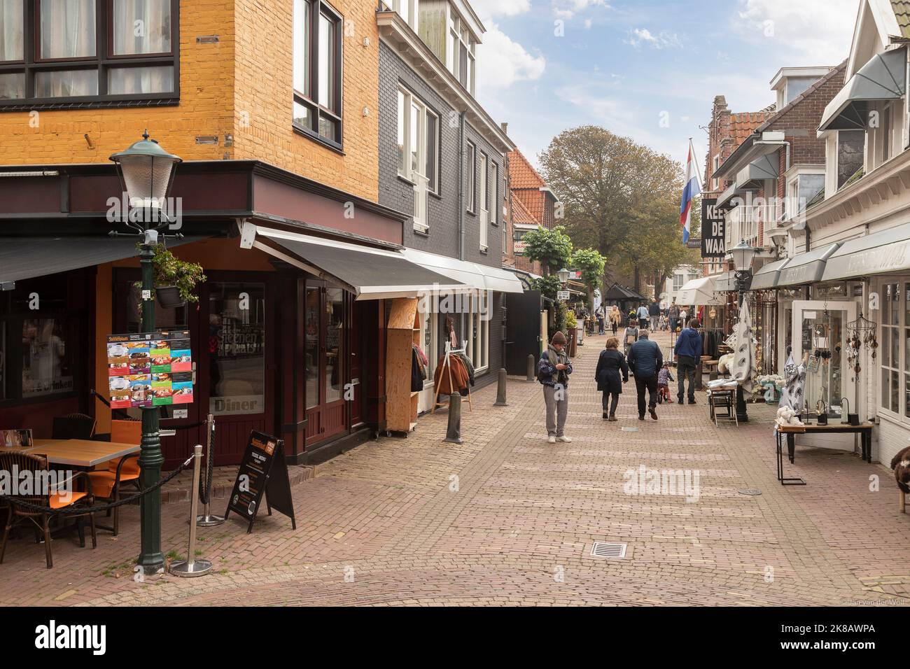 Street in the center of the small touristic village Den Burg on the ...