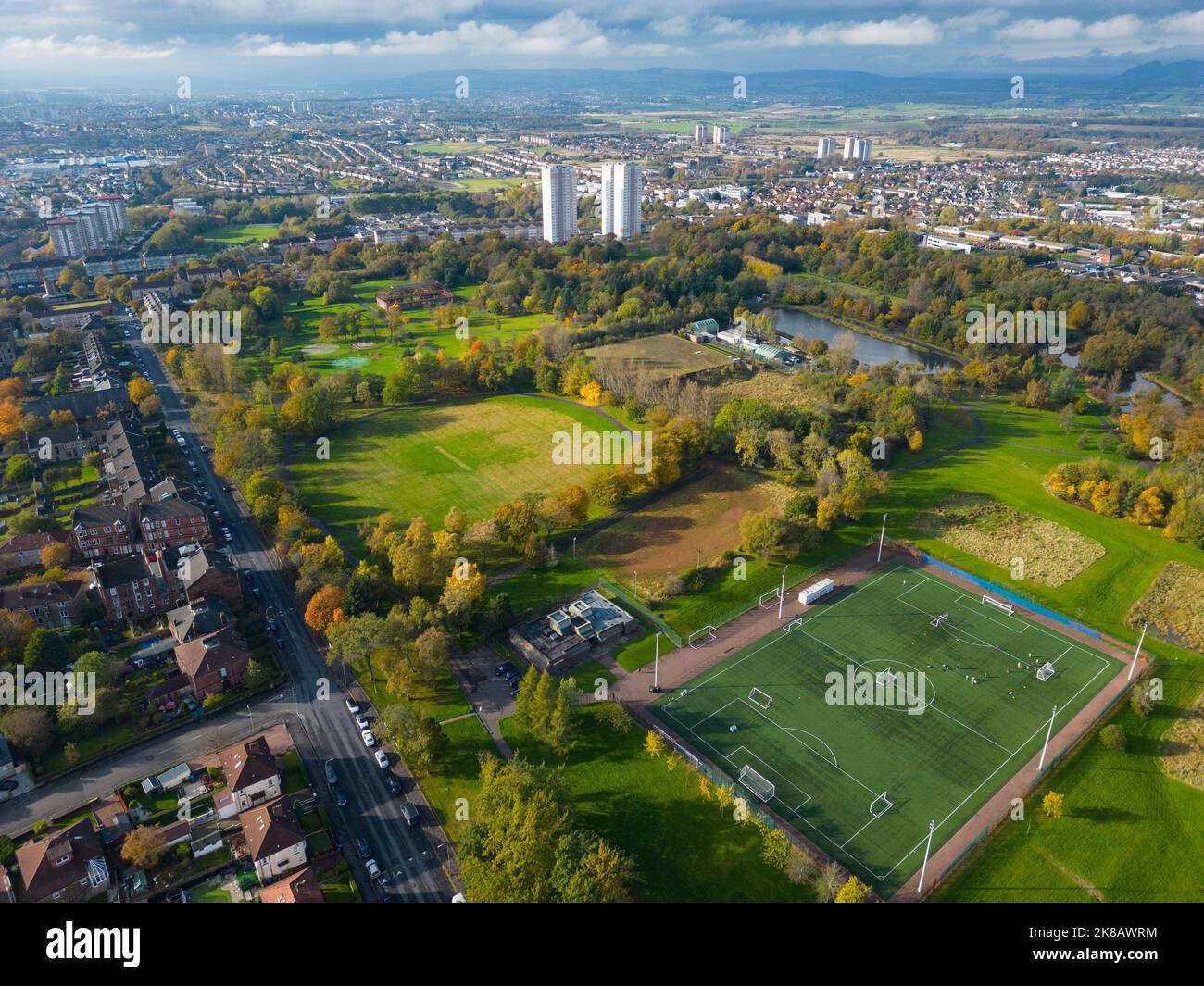 Aerial view of Springburn Park in north Glasgow, Scotland, UK Stock ...