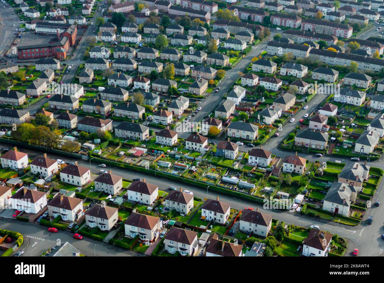 Aerial view of housing estate at Springburn in Glasgow, Scotland, UK ...