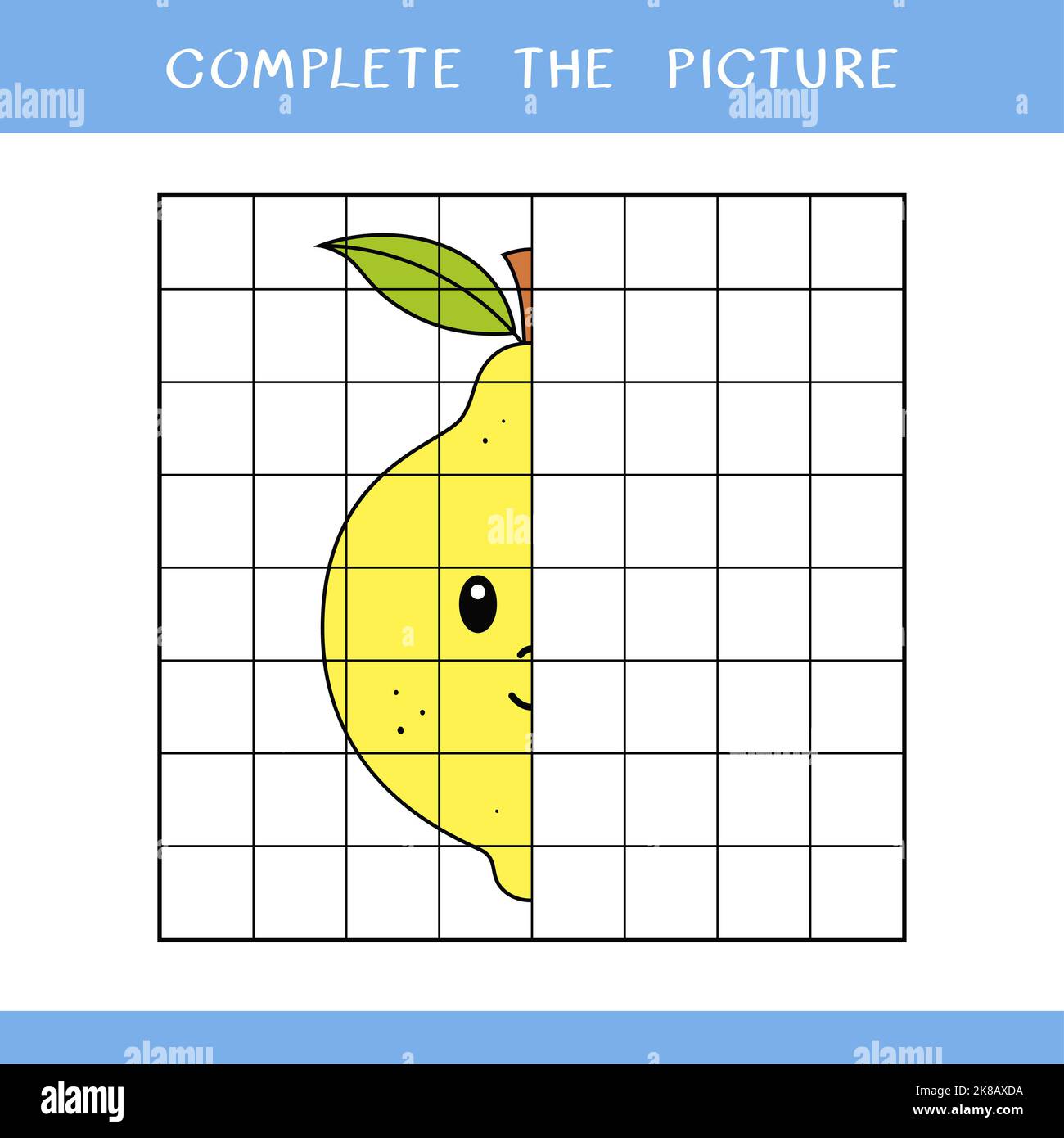 Complete the picture. Simple educational game for kids. Cute lemon for ...
