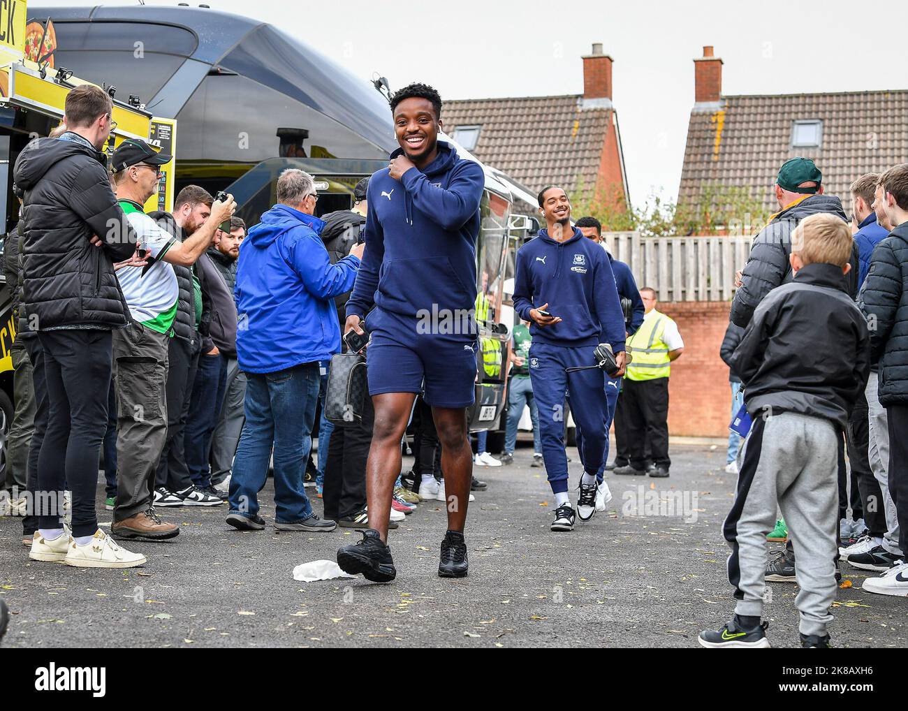 Plymouth Argyle forward Niall Ennis (11) arrives the Sky Bet League 1 ...