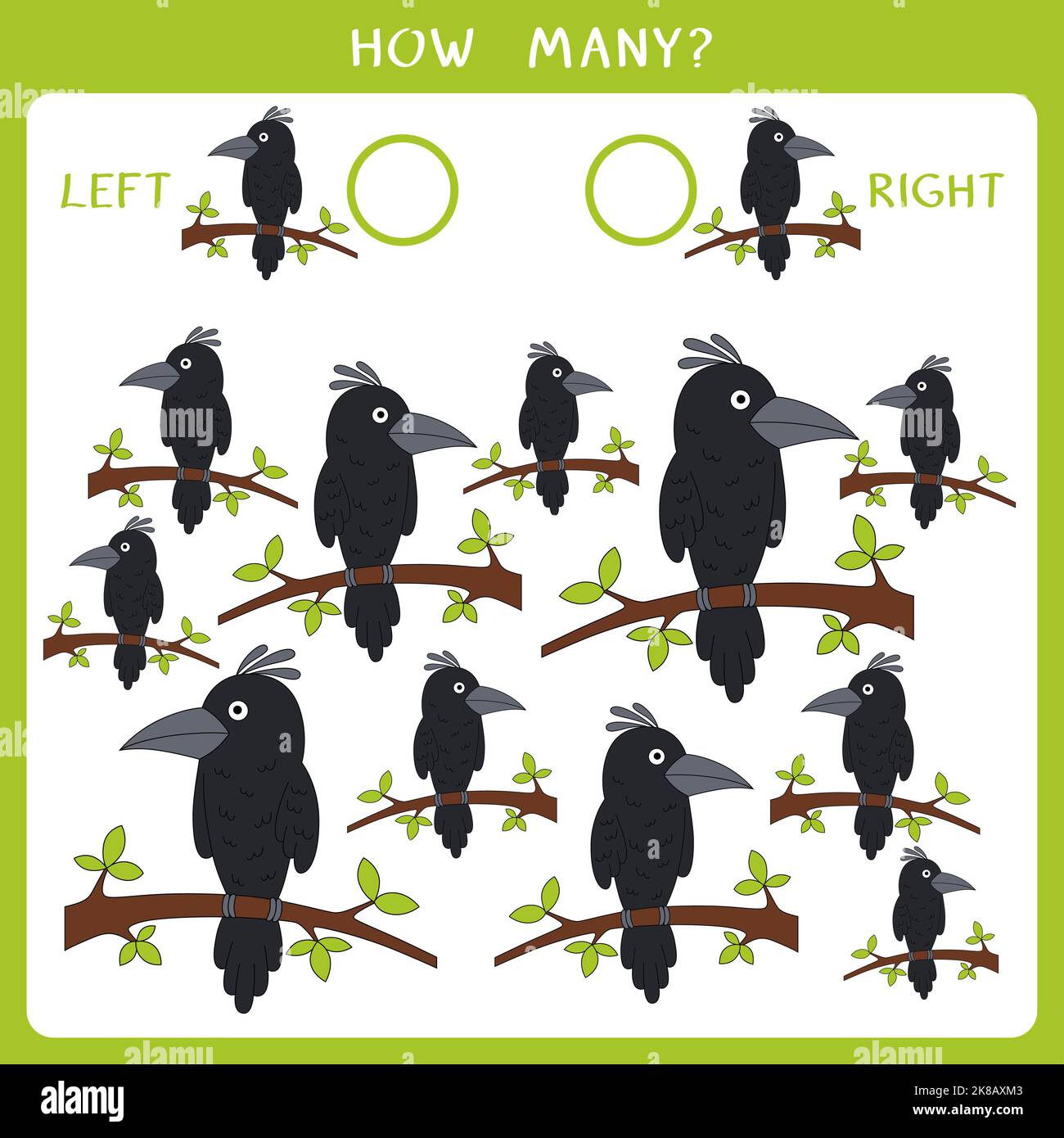 Simple educational game for kids. Count how many birds look left and ...